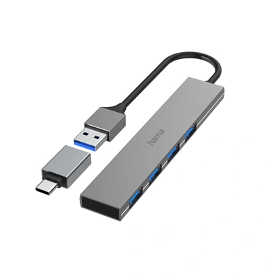 Hama USB hub, 4 porty, USB 3.2, 5 Gb/s, Ultra Slim, USB-C adaptér ...